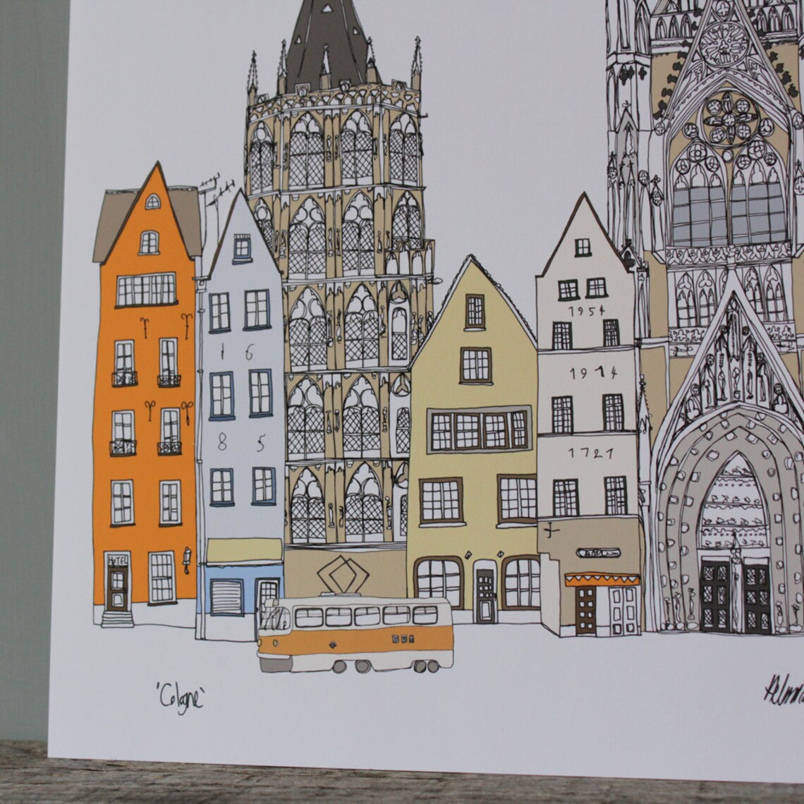 Cologne Print A4 - Köln Art Print - A4 Illustration - Cologne Cityscape ...