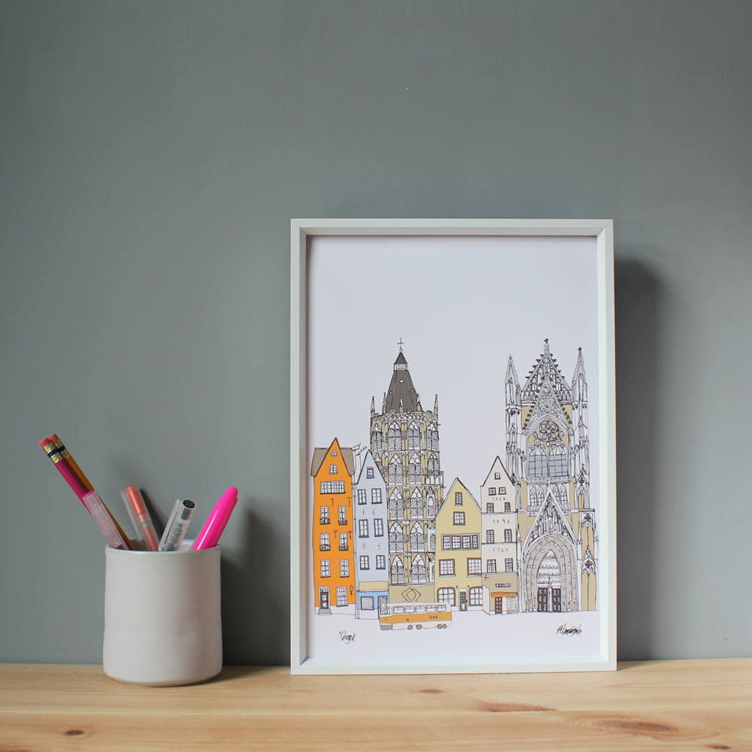 Cologne Print A4 - Köln Art Print - A4 Illustration - Cologne Cityscape ...