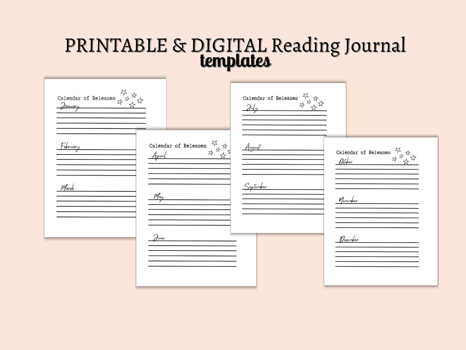PRINTABLE Reading Journal Templates black and White A4 & A5 Compatible ...