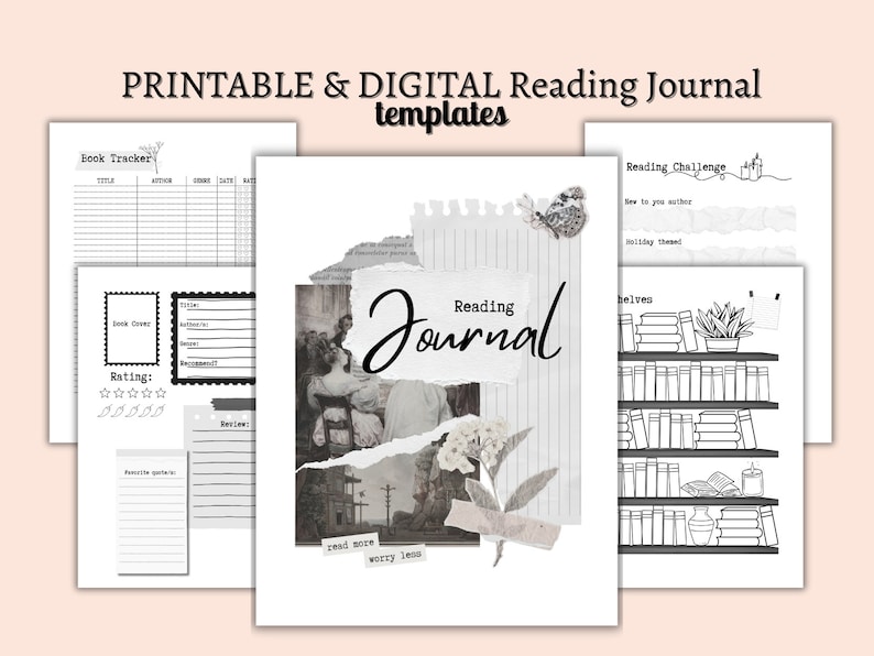 PRINTABLE Reading Journal Templates (black and White)| A4 & A5 ...