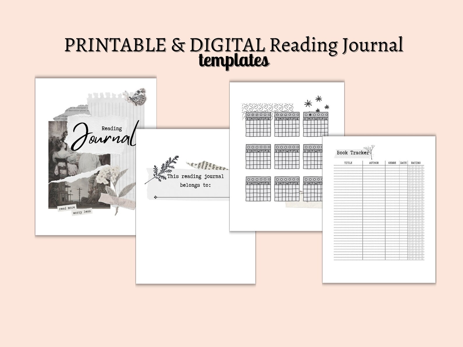 PRINTABLE Reading Journal Templates (black and White)| A4 & A5 ...