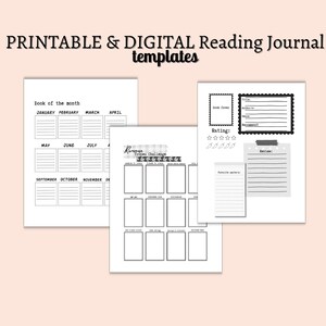 PRINTABLE Reading Journal Templates (black and White)| A4 & A5 ...