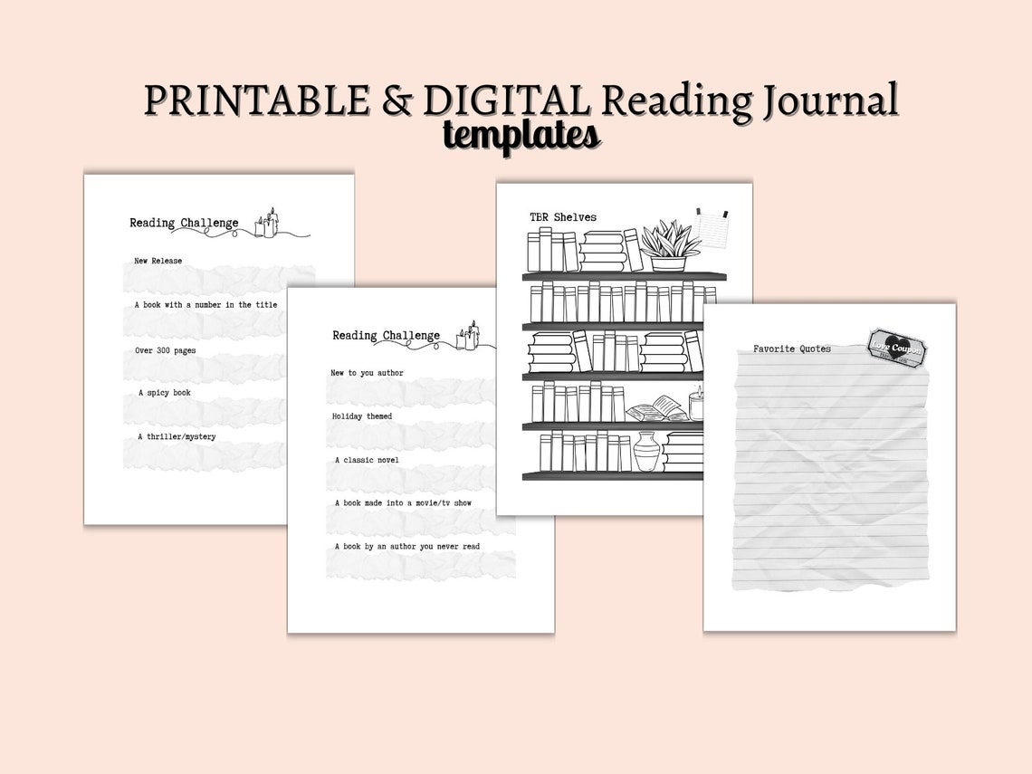 PRINTABLE Reading Journal Templates black and White A4 & A5 Compatible ...