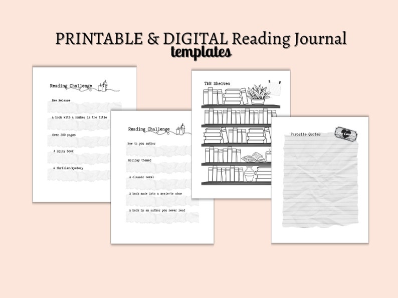 PRINTABLE Reading Journal Templates black and White A4 & A5 Compatible ...