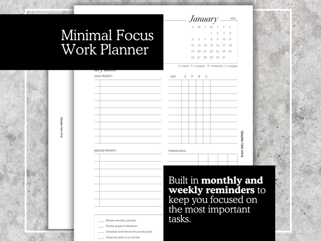 2025 Focus Work Task Planner dated: January-december - Etsy UK