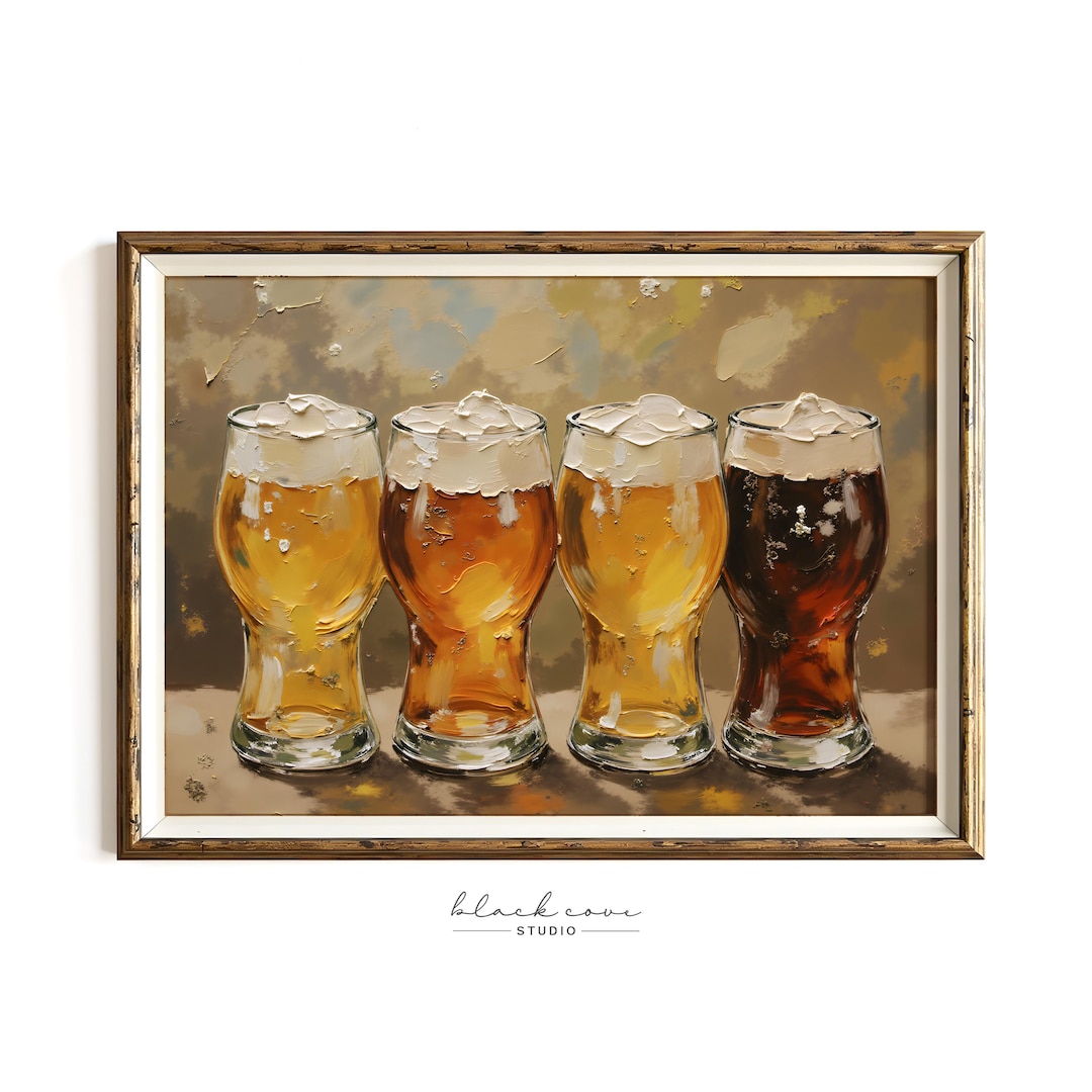Craft Beer Flights Painting, Vintage Micro Brewery Wall Art, Man Cave ...