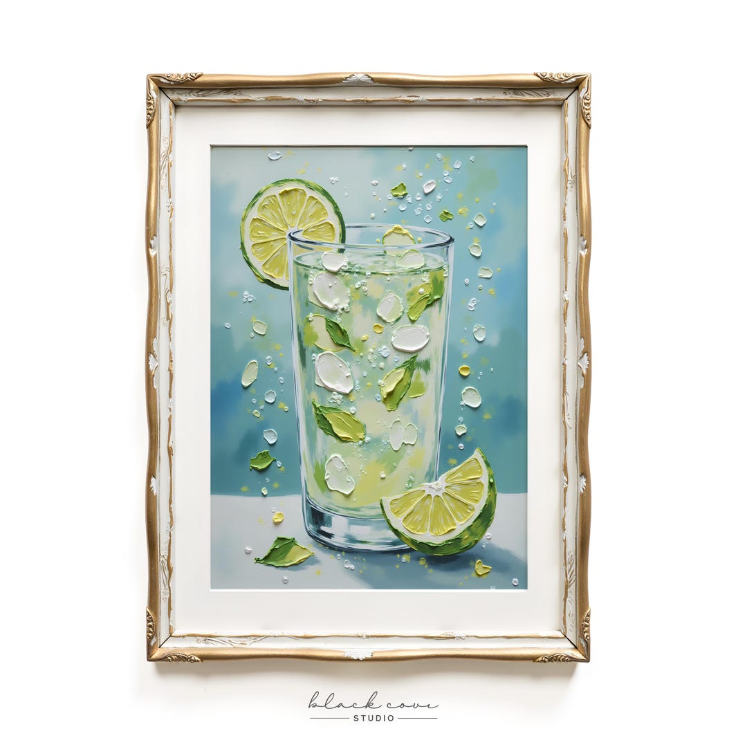 Mint Limeade Painting, Farmhouse Kitchen Still Life Wall Art, Summer ...