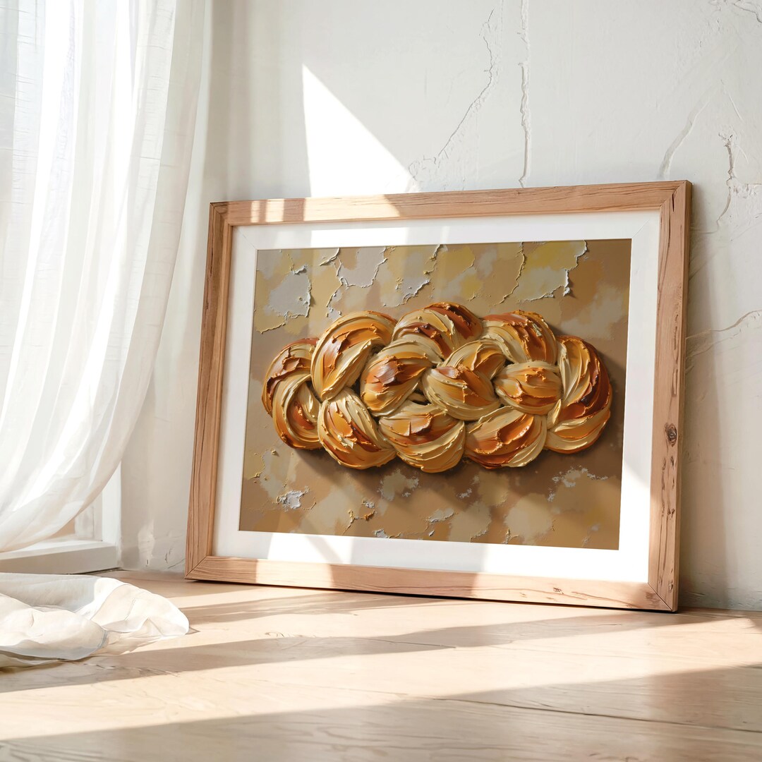 Braided Challah Bread | Impasto Printable Kitchen Wall Decor | Rustic ...