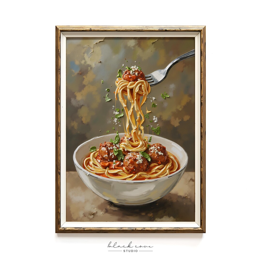Spaghetti & Meatballs Painting, Italian Restaurant Kitchen Wall Art ...