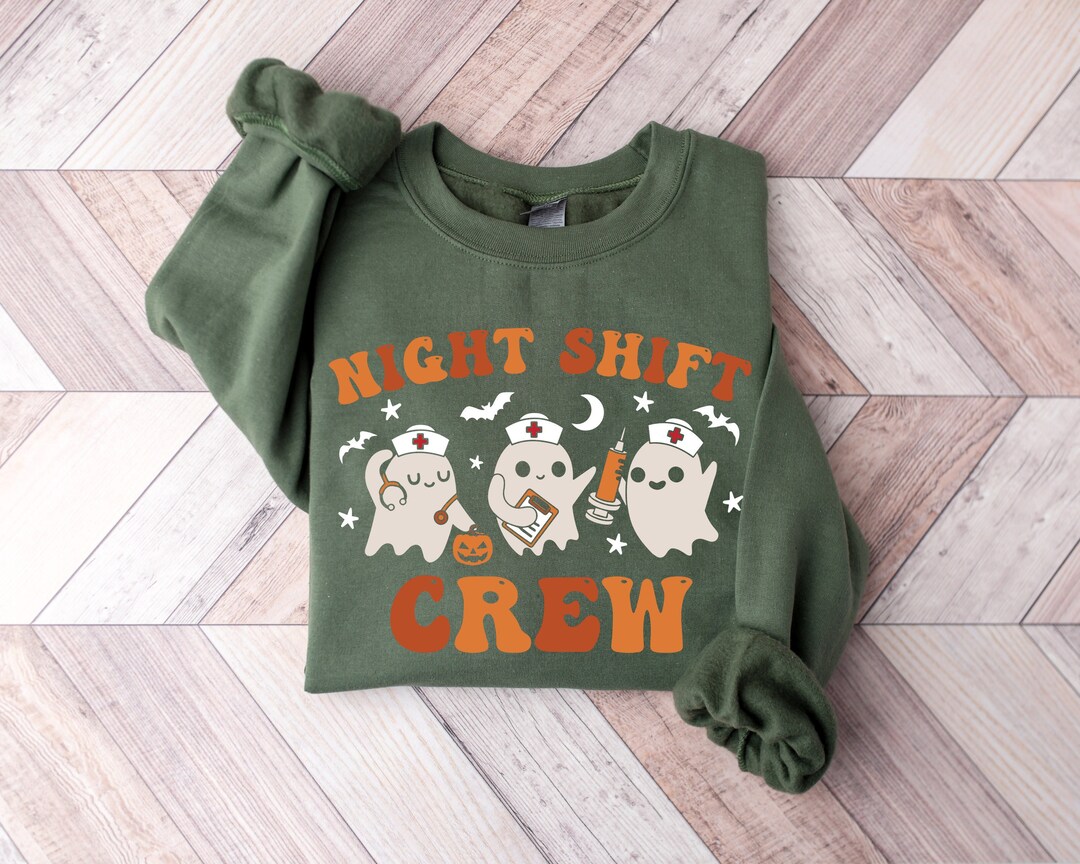 Night Shift Crew, Halloween Nurse Sweatshirt, Retro Spooky Nurse Tshirt ...