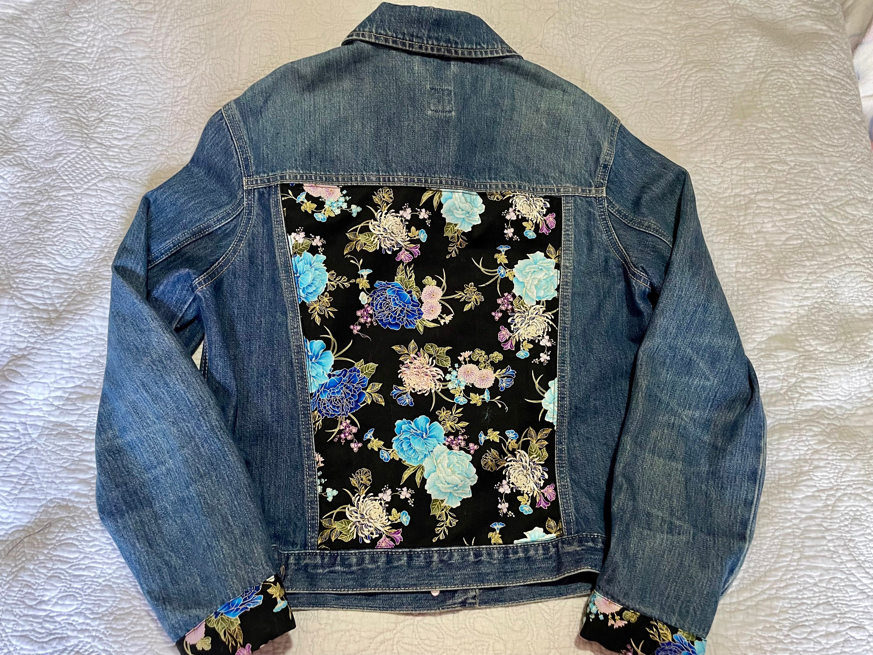 Beautifully Embellished Upcycled Gap Denim Jacket With Fabric Inserts ...