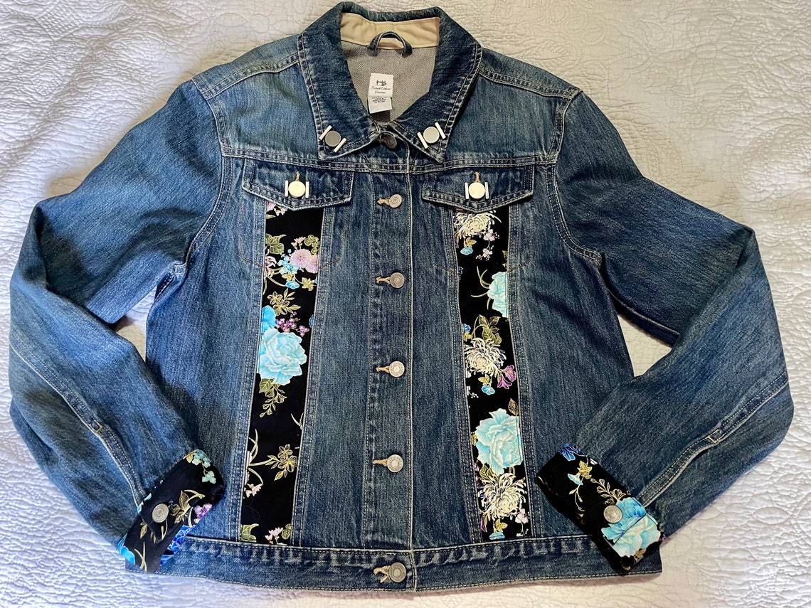 Beautifully Embellished Upcycled Gap Denim Jacket With Fabric Inserts ...
