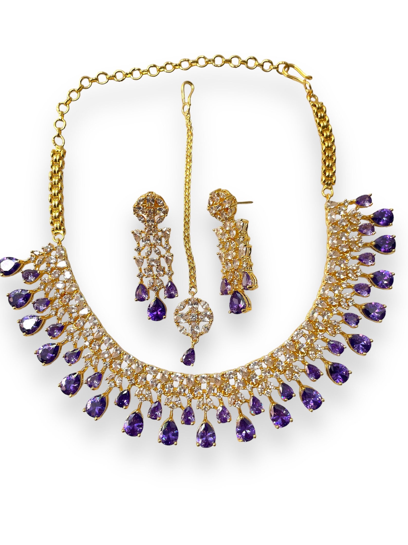 Simi Lavender Gold American Diamond Necklace Indian Jewelry Indian ...