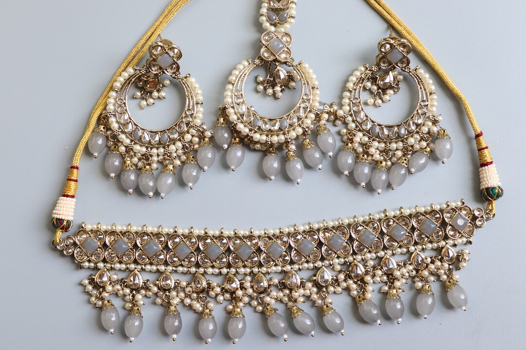 Ziva Gray Choker,polki Choker, Punjabi Jewelry, Indian Necklace Set ...