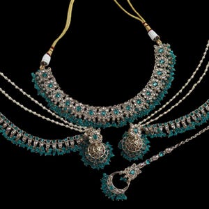 Jiva Teal Polki Choker With Ear Chain - Handmade Indian Bridal Necklace ...