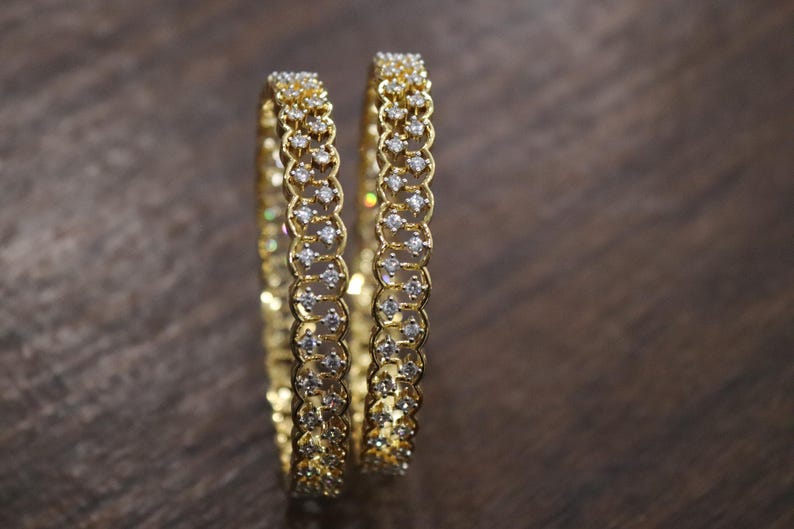 Gold Plated CZ Bangle Set: Indian Bridal Kada Style Jewelry - Etsy