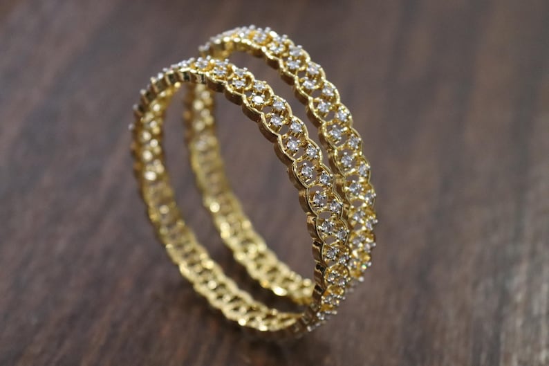 Gold Plated CZ Bangle Set: Indian Bridal Kada Style Jewelry - Etsy
