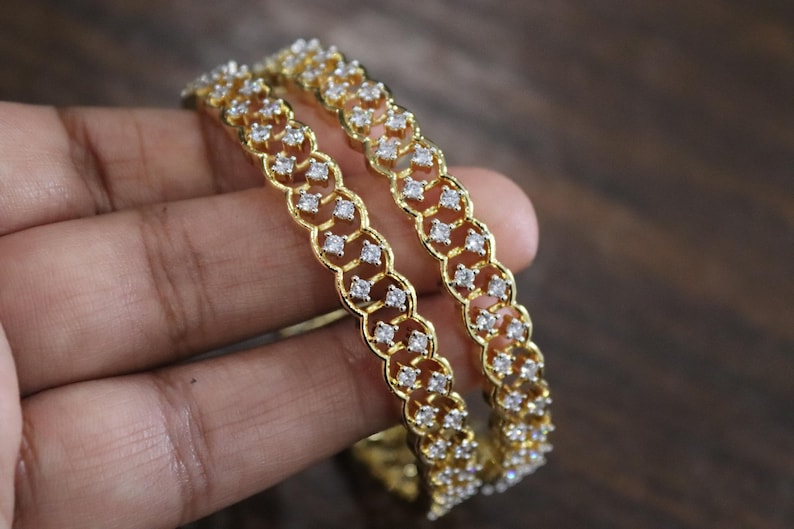 Gold Plated CZ Bangle Set: Indian Bridal Kada Style Jewelry - Etsy