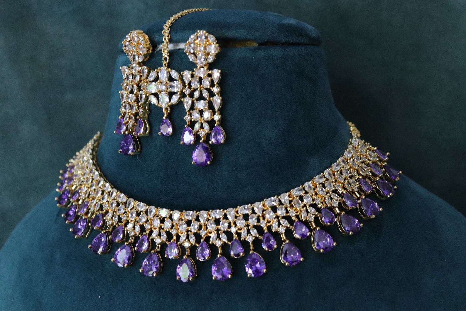 Simi Lavender Gold American Diamond Necklace Indian Jewelry Indian ...