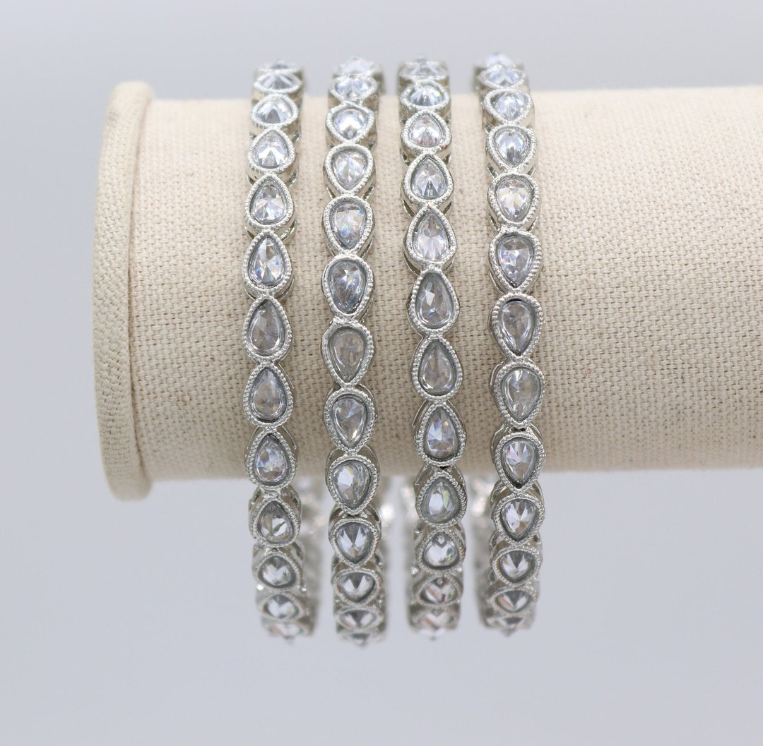 Silver Polki Bangle Indian Bangle Set Pakistani Jewelry - Etsy