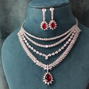Ruby Red CZ Necklace Set: Multilayer American Diamond Choker - Etsy
