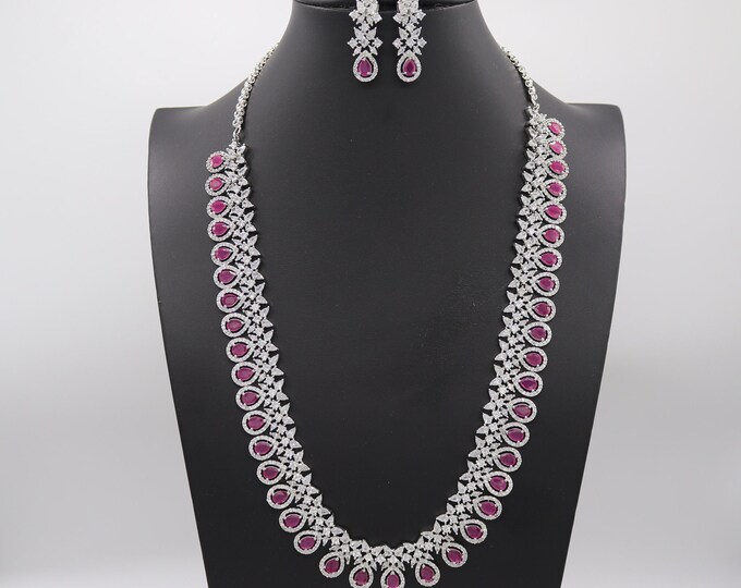 Zeenat Silver Rani Haar Set, Long Indian Mala Set, Indian Necklace Set ...