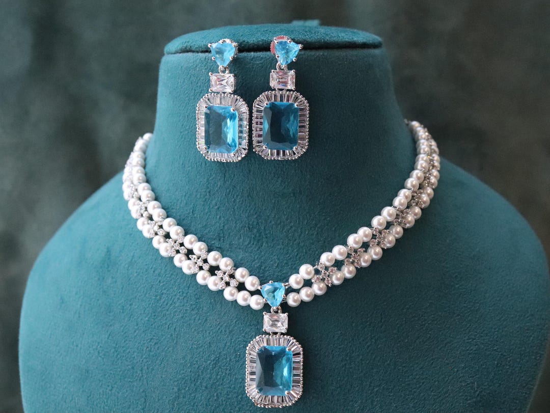 Prism Turquoise Blue Pearl CZ Necklace - Etsy