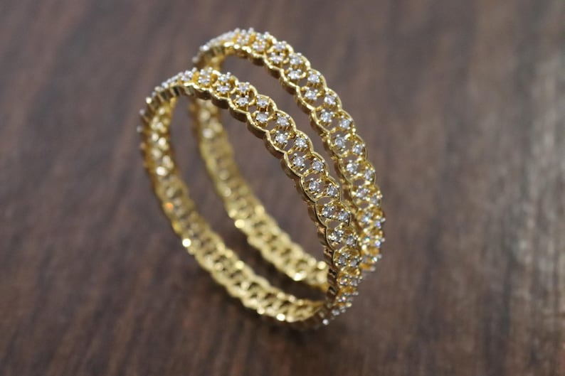 Gold Plated CZ Bangle Set: Indian Bridal Kada Style Jewelry - Etsy