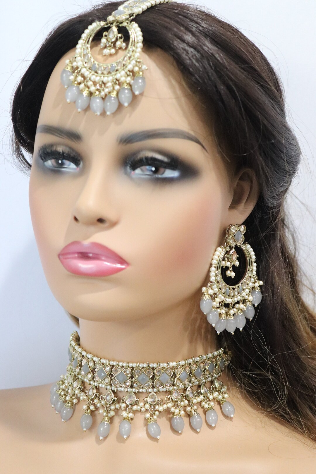 Ziva Gray Choker,polki Choker, Punjabi Jewelry, Indian Necklace Set ...