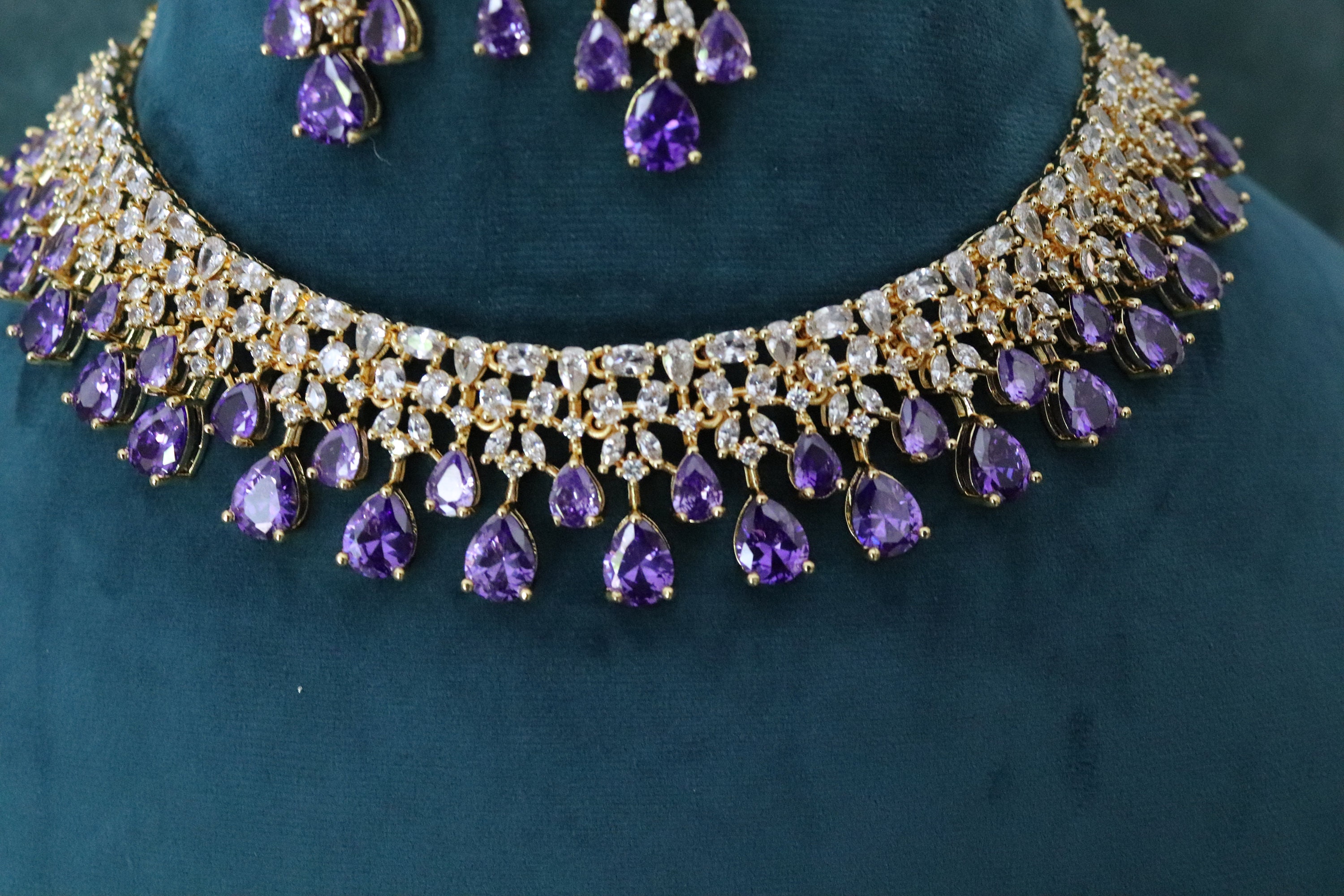 Simi Lavender Gold American Diamond Necklace Indian Jewelry Indian ...