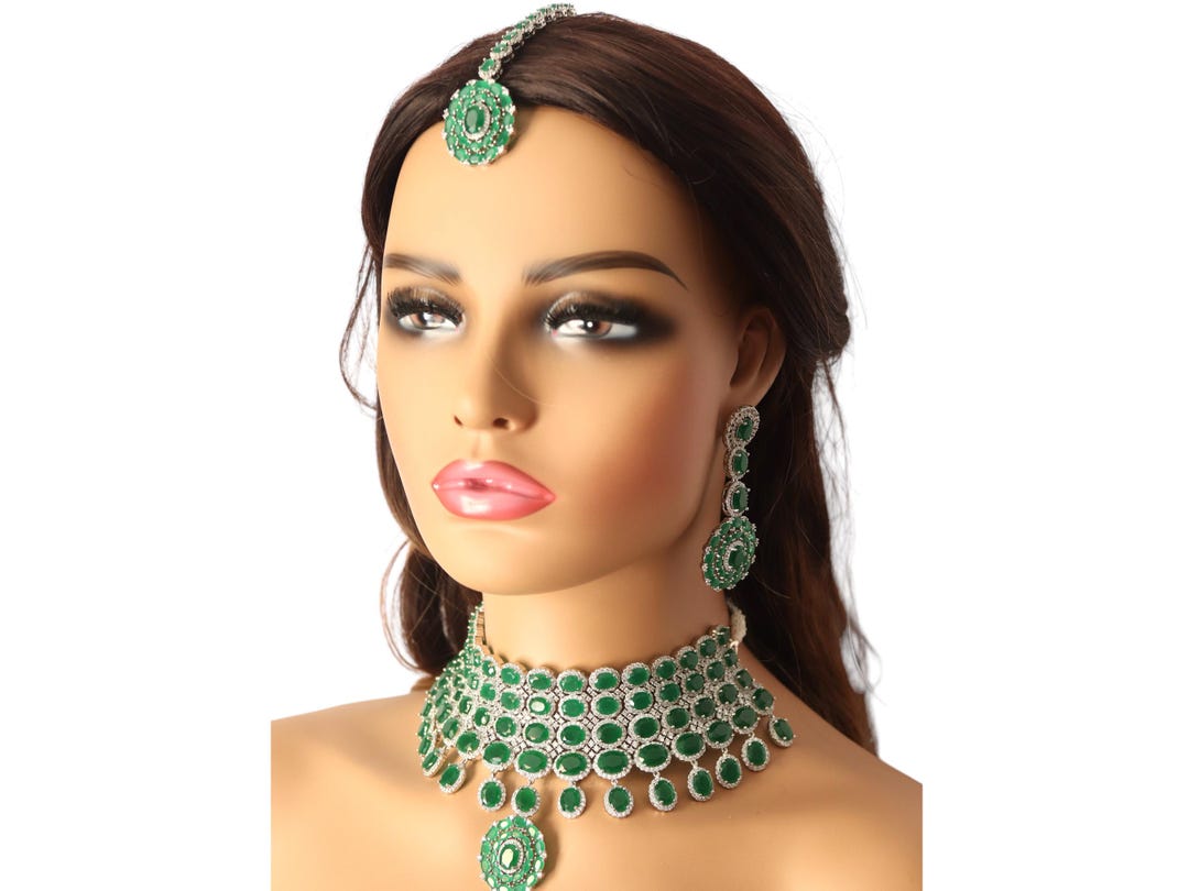 Emerald Choker Set Indian Wedding Jewelry Indian Bridal Necklace Indian ...
