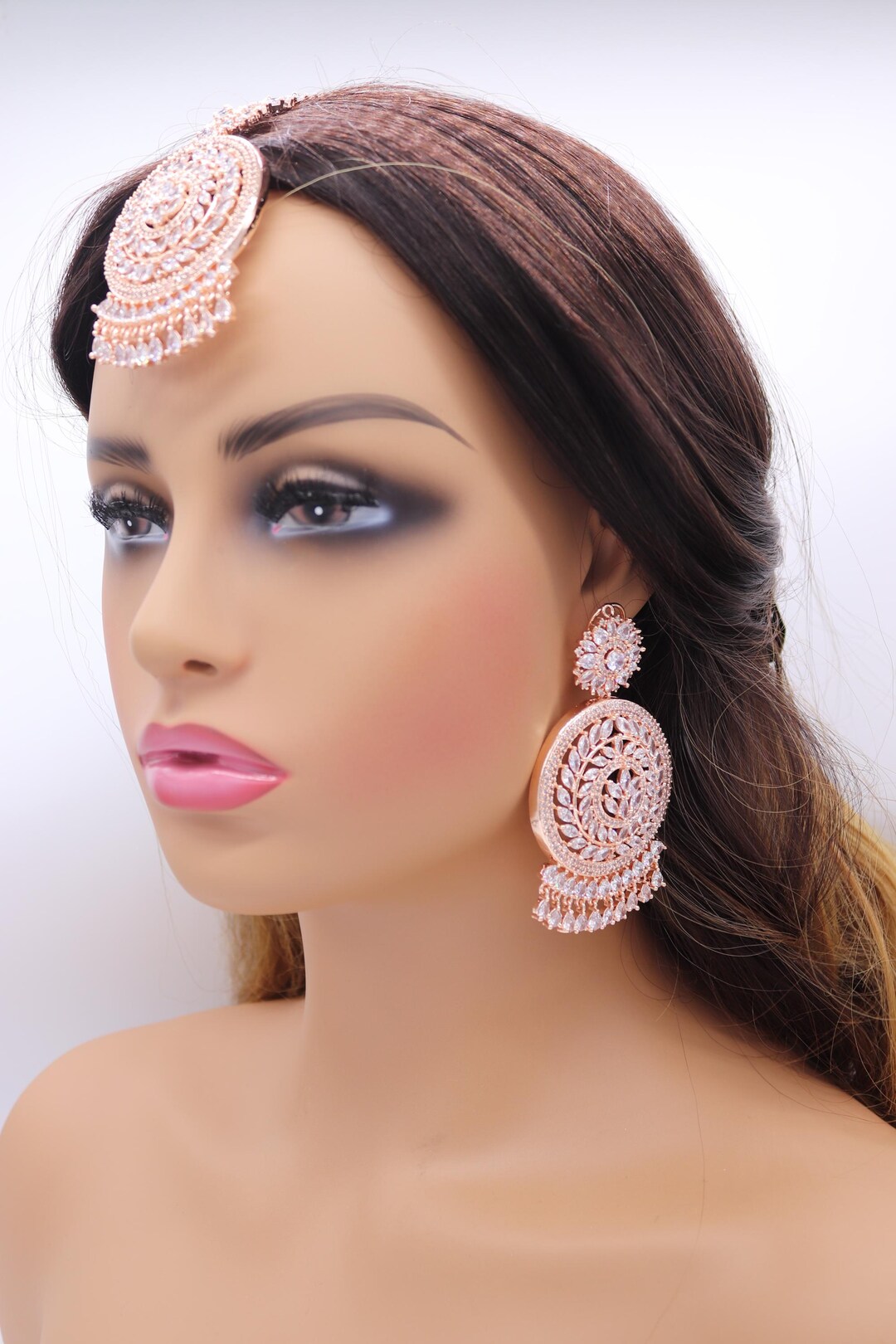 Rose Gold Tikka Set, Big Tikka Set, American Diamond Tikka Set ...