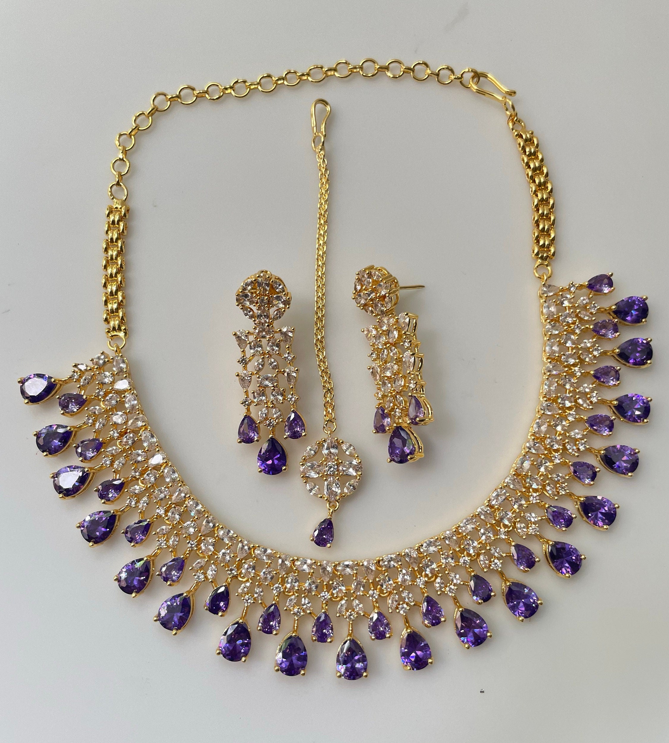 Simi Lavender Gold American Diamond Necklace Indian Jewelry Indian ...