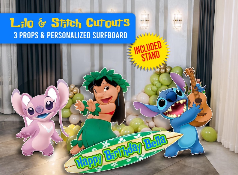 Lilo and Stitch Cutouts, Birthday Decor, Surf Backdrop, Baby Shower ...