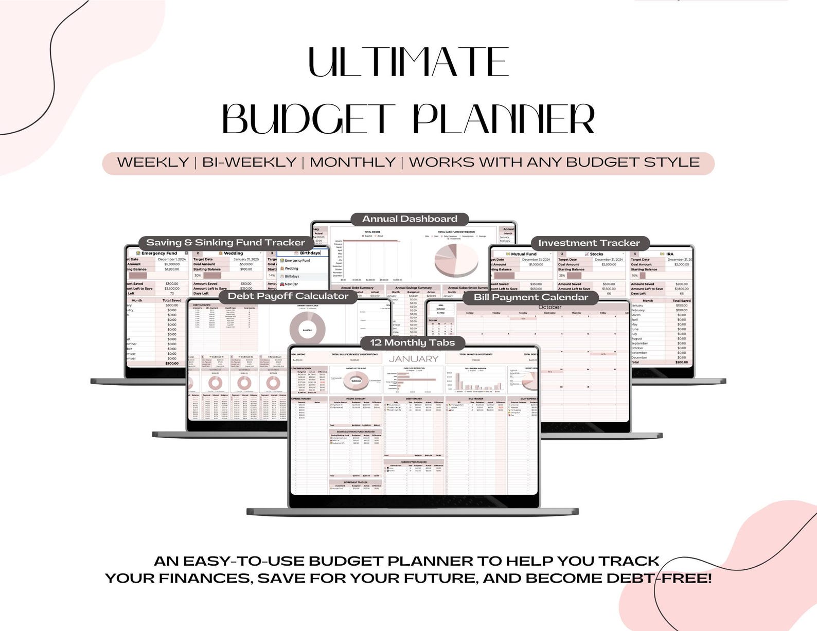 Monthly, Weekly, Bi-weekly, Annual, Budget Spreadsheet, Savings/sinking ...