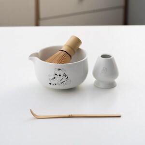 Hand-painted Cartoon Cat and Mouse Ceramic Matcha Bowl With Bamboo ...