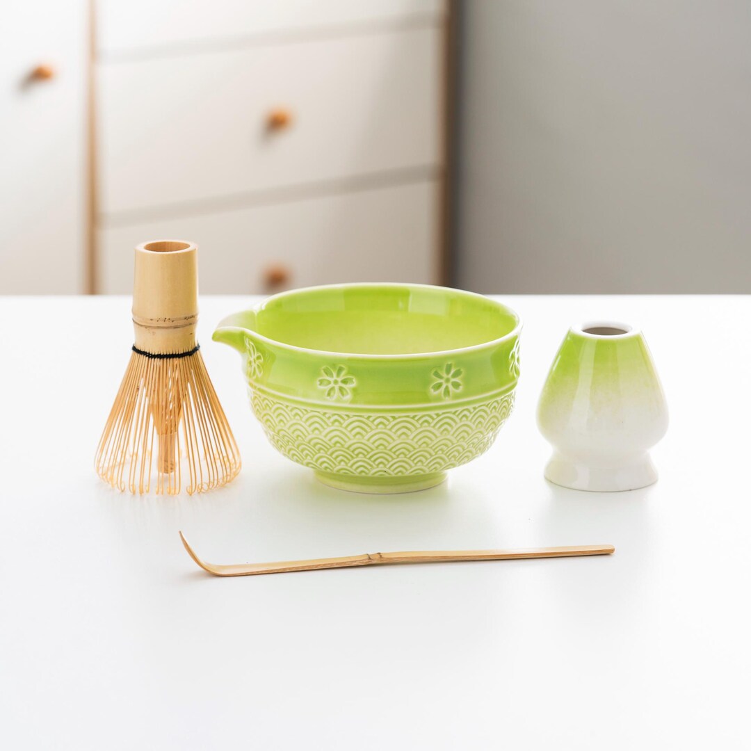 Sakura Waves Ceramic Matcha Whisk Set With Bamboo Whisk and Chasen ...