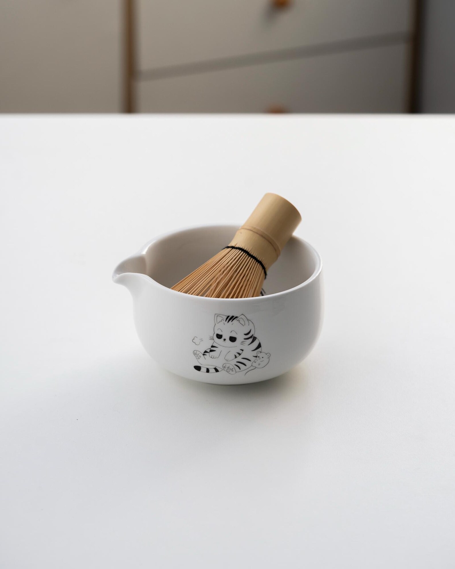 Hand-painted Cartoon Cat and Mouse Ceramic Matcha Bowl With Bamboo ...