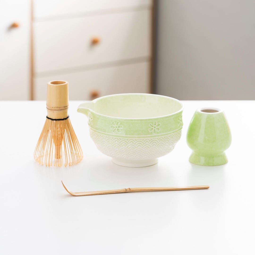 Sakura Waves Ceramic Matcha Whisk Set With Bamboo Whisk and Chasen ...