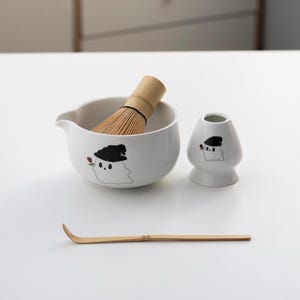 Hand-painted Ghost Ceramic Matcha Bowl With Bamboo Whisk and Chasen ...