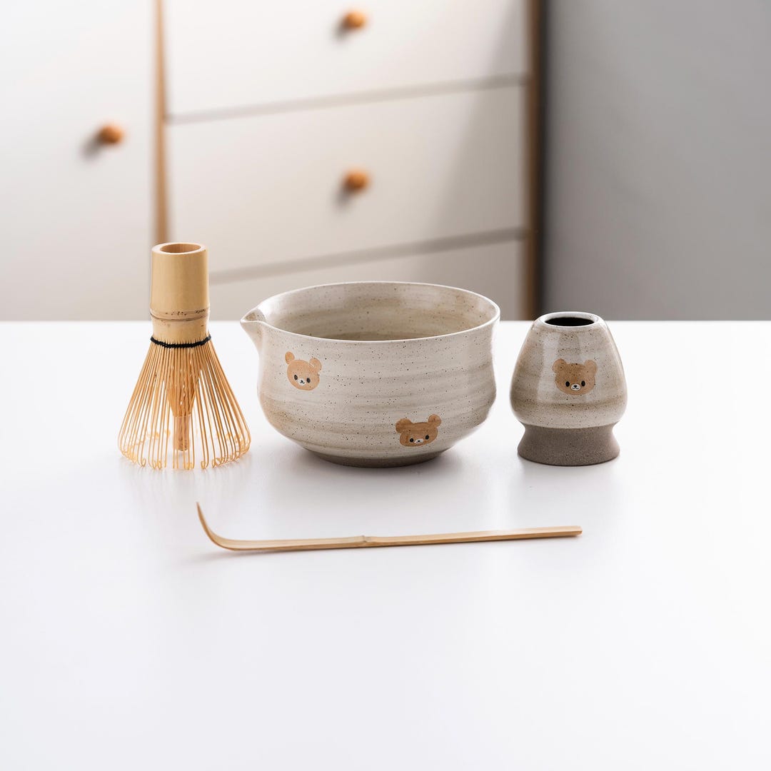 Matcha Bowl Set Cute Bear Handmade Ceramic Japanese Tea Ceremony Kit ...