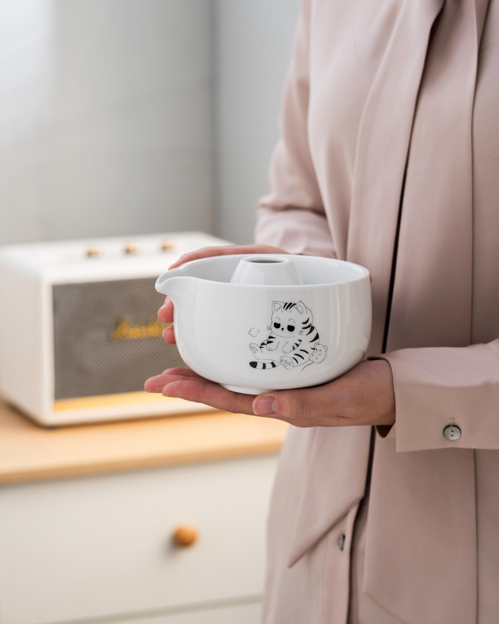 Hand-painted Cartoon Cat and Mouse Ceramic Matcha Bowl With Bamboo ...