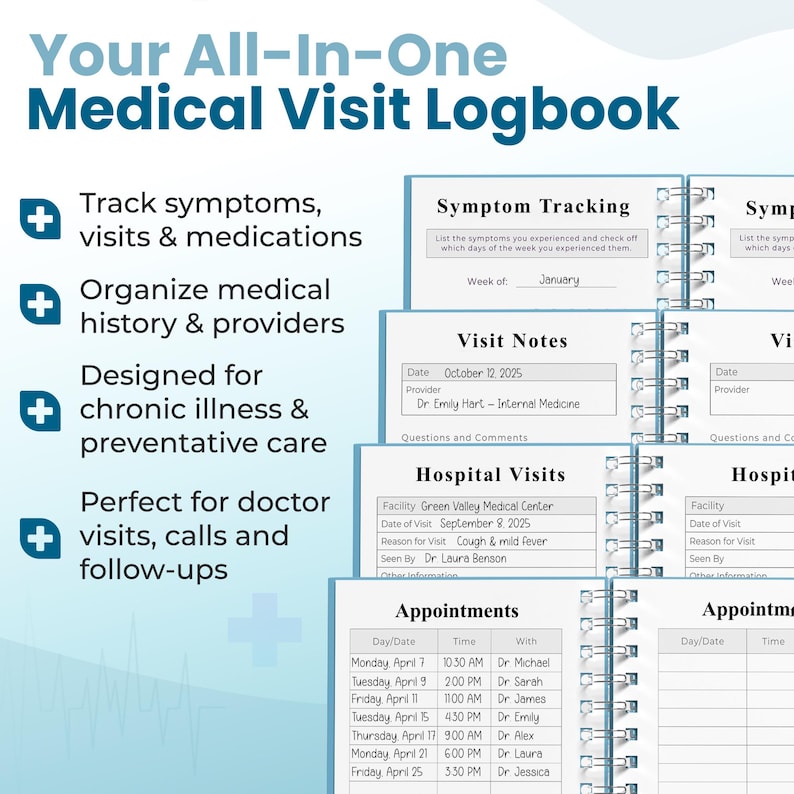 Medical Visit Logbook All-in-one Organizer Doctor Appointment, Symptom ...