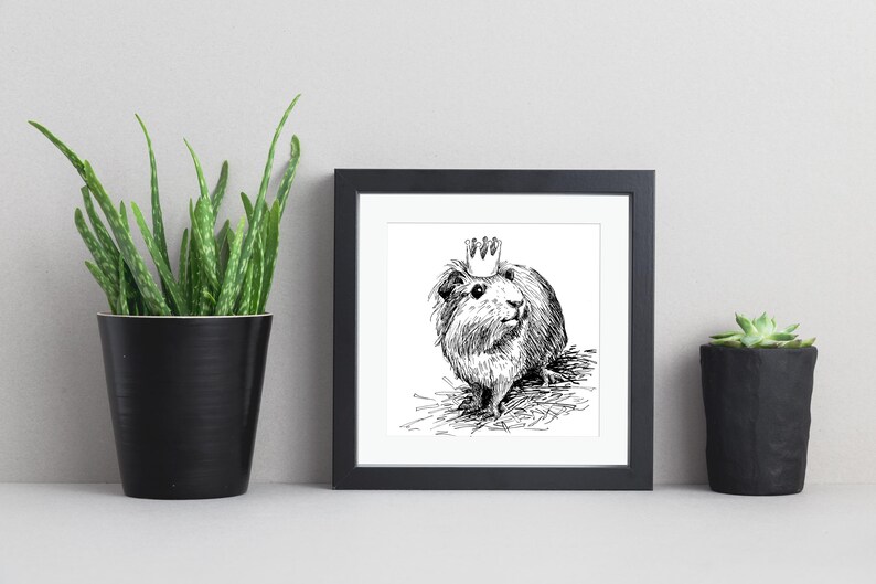 Guinea Pig Prince of Pets Pen and Ink Drwaing Art Print Crowned Pig - Etsy