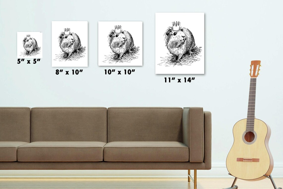 Guinea Pig Prince of Pets Pen and Ink Drwaing Art Print Crowned Pig - Etsy
