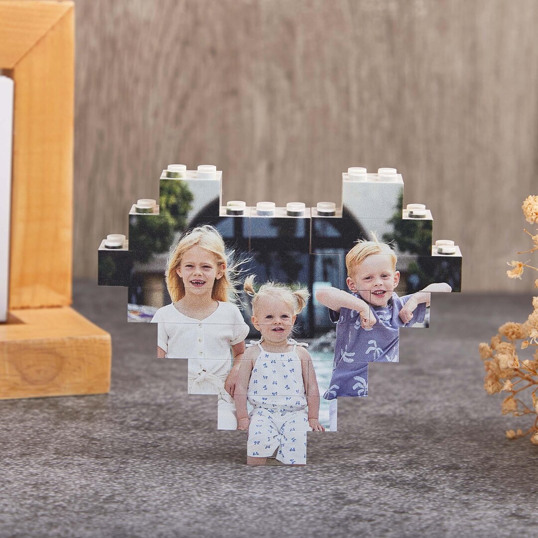 Custom Photo Building Blocks for Couples, Heart Shaped Anniversary Gift ...