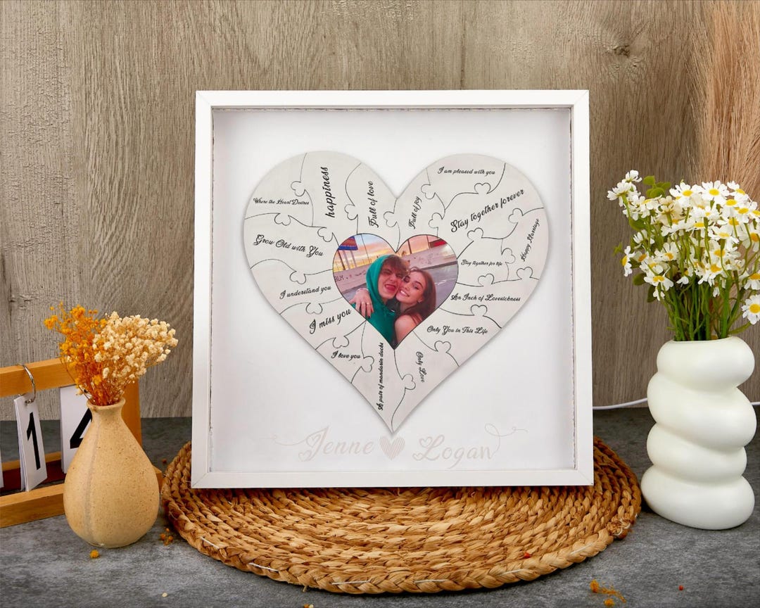 Personalized Heart Puzzle With Photo Frame,custom Photo Wooden Puzzle ...