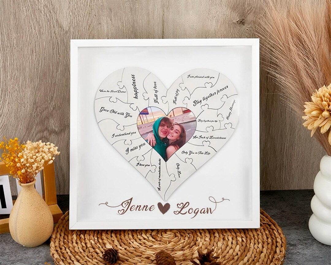 Personalized Photo Heart Wooden Puzzle With Frame,custom Text Wooden ...