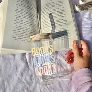 Books and Coffee Cup for Book Lovers Glass Cute Coffee Bookish Tumbler ...
