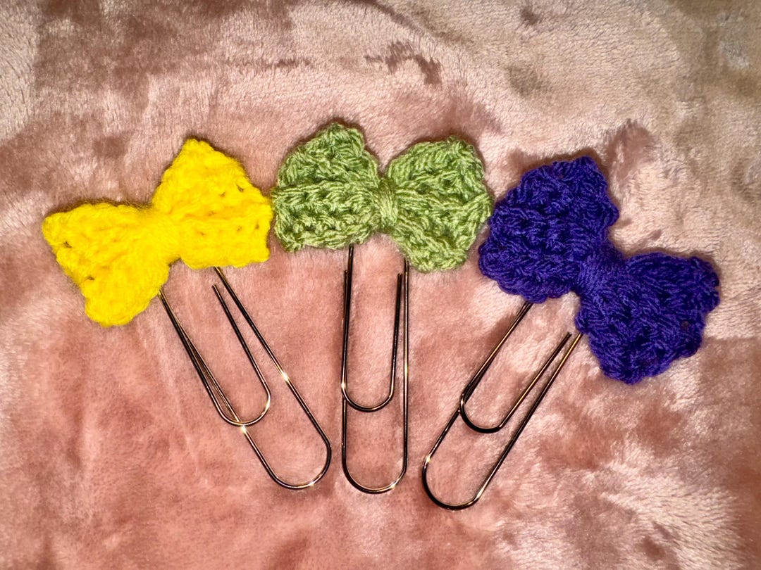 Handmade Crochet Bow Paperclip Bookmark | Book Accessory - Etsy